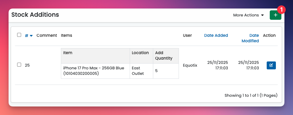 Stock Additions – Equotix Help Desk