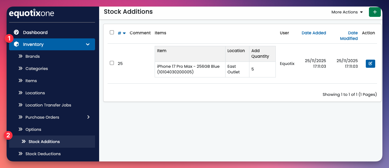 Stock Additions – Equotix Help Desk